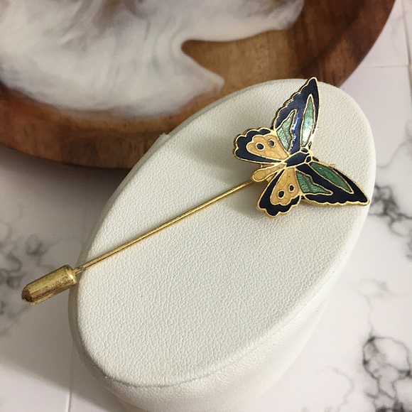 Vintage | Jewelry | Vtg Butterfly Enamel Lapel Long Pin | Poshmark
